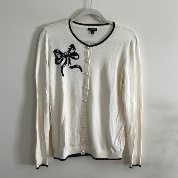 Talbots | Sweaters | Talbots Cardigan Sweater S Coquette Twee Bow Pearl ...